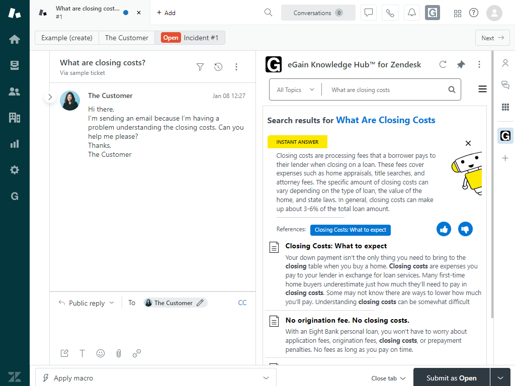 eGain Knowledge Hub App Integration with Zendesk Support